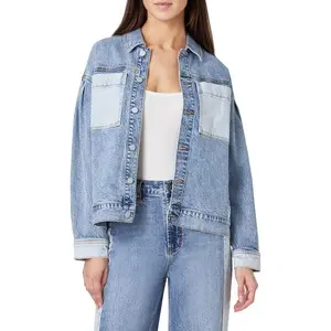 Habitual Colorblock Denim Trucker Jacket - Pacific