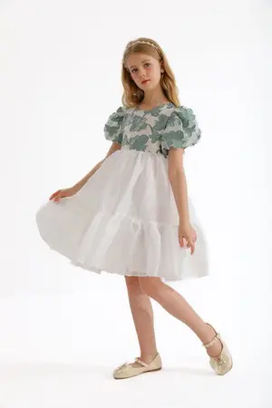 TULLEEN Winona Floral Embroidery Dress - Green