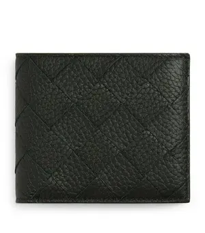 Bottega Veneta Grained Leather Intrecciato Bifold Wallet - Green