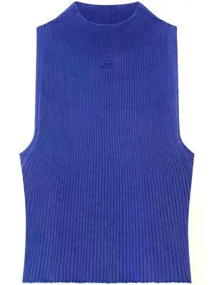 COURREGES Mock-neck Ribbed Tank Top - Blue