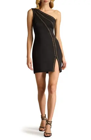 Tadashi Shoji Bead Detail One-shoulder Cocktail Dress - Black