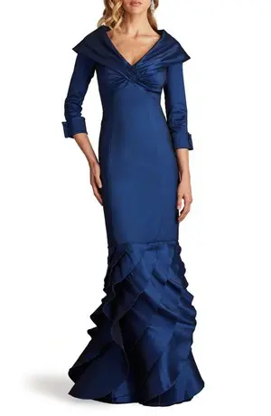 Tadashi Shoji Ruffle Detail Fit & Flare Taffeta Gown