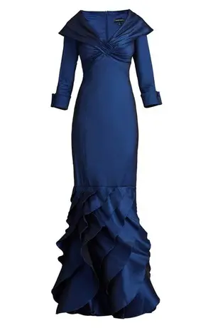 Tadashi Shoji Ruffle Detail Fit & Flare Taffeta Gown