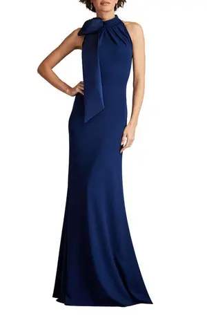 Tadashi Shoji Bow Neck Gown - Navy