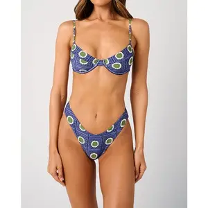 WeWoreWhat Full Coverage Underwire Bikini Top Mid Blue Multi