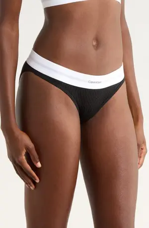 Calvin Klein Rib Logo Bikini Bottom - Black
