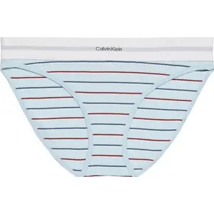 Calvin Klein Rib Logo Bikini Bottom - Two Tone Stripe Ice Water