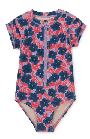 TEA COLLECTION Rash Guard One-piece Swimsuit - Pop Hibiscus