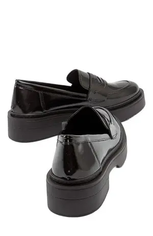 PROLOGUE SHOES Forever & Always Shoes Josie Platform Loafer - Black Patent Faux Leather