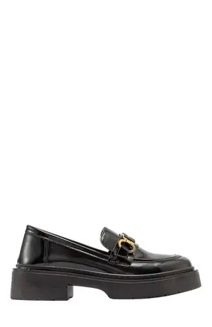 FOREVER & ALWAYS SHOES Simone Bit Platform Loafer - Black Patent Faux Leather