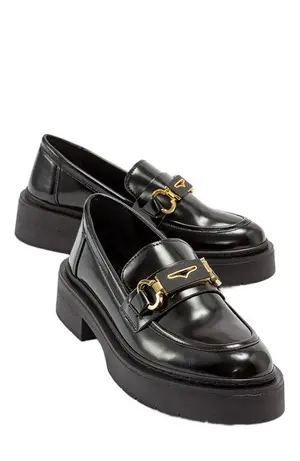 FOREVER & ALWAYS SHOES Simone Bit Platform Loafer - Black Patent Faux Leather