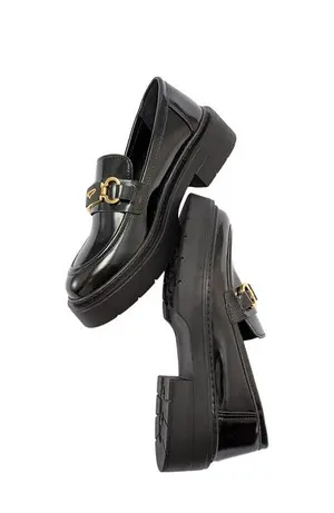 FOREVER & ALWAYS SHOES Simone Bit Platform Loafer - Black Patent Faux Leather