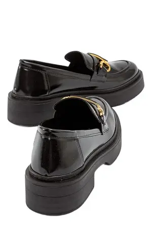 FOREVER & ALWAYS SHOES Simone Bit Platform Loafer - Black Patent Faux Leather