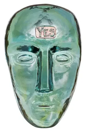 KOSTA BODA Companion Yes Glass Mask Sculpture - Green