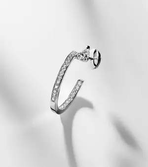 REPOSSI Serti Sur Vide 18kt White Gold Single Hoop Earring With Diamonds - Silver