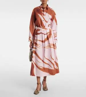 Dries Van Noten Printed Gathered Midi Skirt - Brown