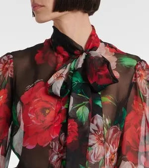 Dolce & Gabbana Floral Silk Organza Tie-neck Blouse - Multicoloured