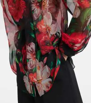 Dolce & Gabbana Floral Silk Organza Tie-neck Blouse - Multicoloured