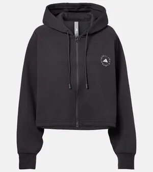 Adidas By Stella McCartney Cropped Zip-up Hoodie - Black