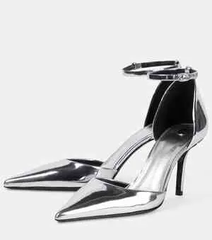 Proenza Schouler Slash 85 Mirrored Leather Pumps - Silver