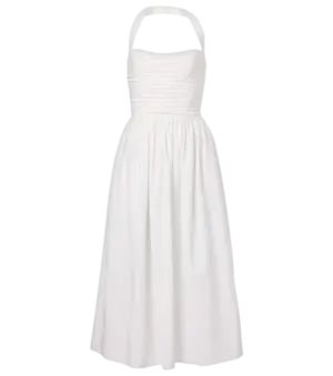 MARKARIAN Leia Ruched Embroidered Cotton Midi Dress - White