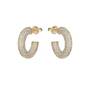 SYDNEY EVAN Puffy 14kt Yellow Hoop Earrings With Diamonds - Gold