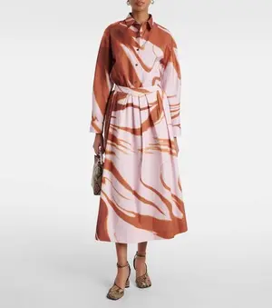 Dries Van Noten Printed Gathered Cotton Midi Skirt