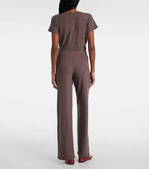 LESET Lauren Mid-rise Wide-leg Jersey Pants - Brown