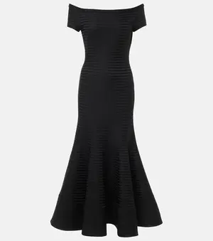 Carolina Herrera Off-shoulder Striped Maxi Dress
