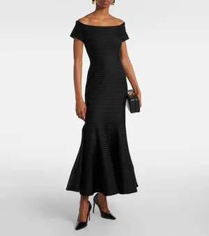 Carolina Herrera Off-shoulder Striped Maxi Dress