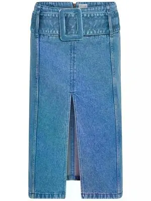 PATOU Belted Denim Midi Skirt - Blue