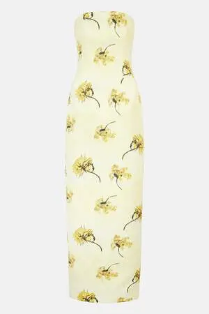 EMILIA WICKSTEAD Laelia Dress In Yellow Floral Printed On Genzianella - Lemon