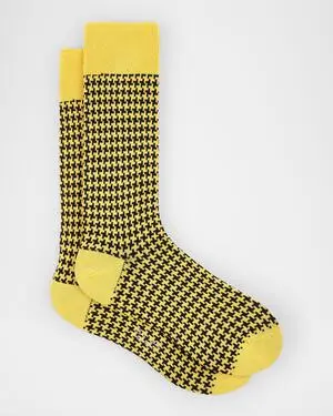 Paul Smith Paul Smith James Houndstooth Gingham Crew Socks Yellow