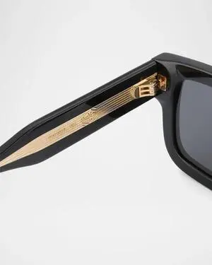 Gucci Rectangle Full Rim Sunglasses - Shiny Solid Black