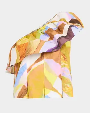 MARIE OLIVER Marie Oliver McCauley Pleated One-Shoulder Ruffle Top Opalstone