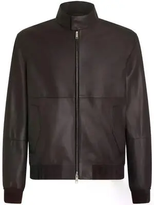 Zegna Leather Bomber Jacket - Brown