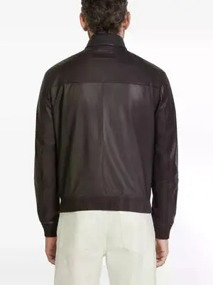 Zegna Leather Bomber Jacket - Brown