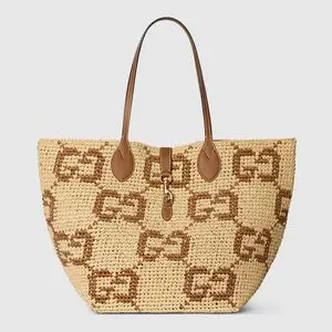 Gucci Gg Raffia-effect Fabric Large Tote