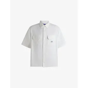 Hugo Spread-collar Brand-patch Cotton Shirt