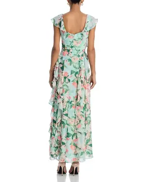 Eliza J V-neck Ruffle Gown