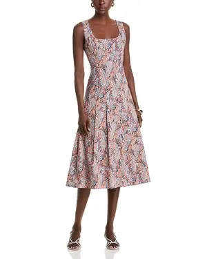 Veronica Beard Jolie Midi Poplin Dress - Navy Multi