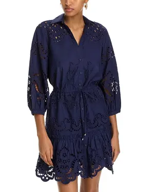 Cara Cara Robin Eyelet Mini Dress - Navy Embroidered Eyelet