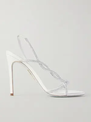 Rene Caovilla Crystal-embellished Satin Slingback Sandals - White