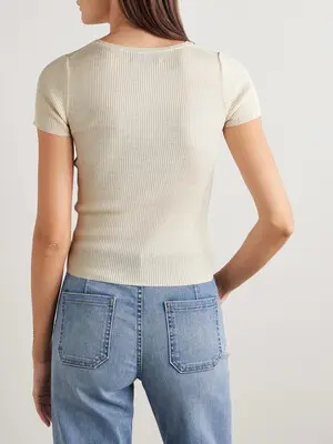 NILI LOTAN Francene Ribbed Henley T-shirt