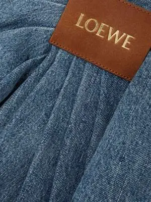 Loewe Leather-trimmed Draped Denim Mini Skirt