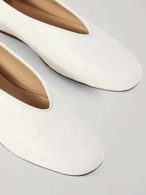 Le Monde Beryl Regency Ostrich-effect Leather Ballet Flats - Neutrals