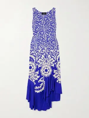 Etro Asymmetric Printed Jersey Maxi Dress - Blue