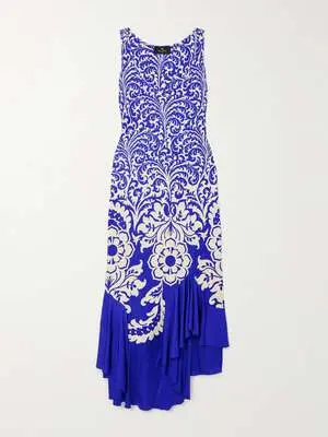 Etro Asymmetric Printed Jersey Maxi Dress - Blue