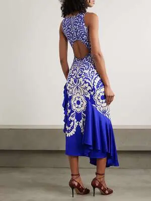 Etro Asymmetric Printed Jersey Maxi Dress - Blue