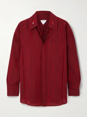 Bottega Veneta Embellished Striped Wool-blend Shirt - Red